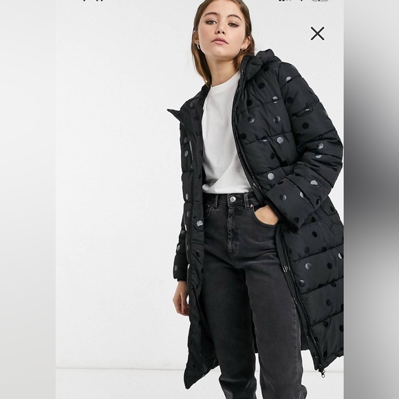 Pieces | Jackets & Coats | Pieces Polka Dot Long Hooded Puffer Sz Xl ...